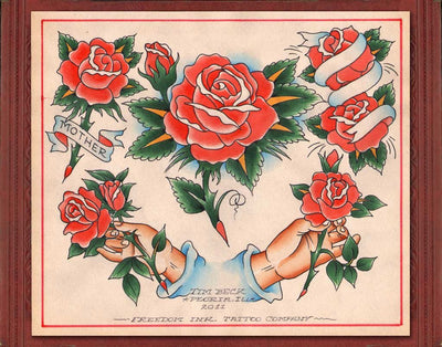 American Traditional Rose Tattoo Flash